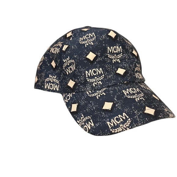 MCM | Accessories | Mcm Blue And Cream Logo Cap | Poshmark
